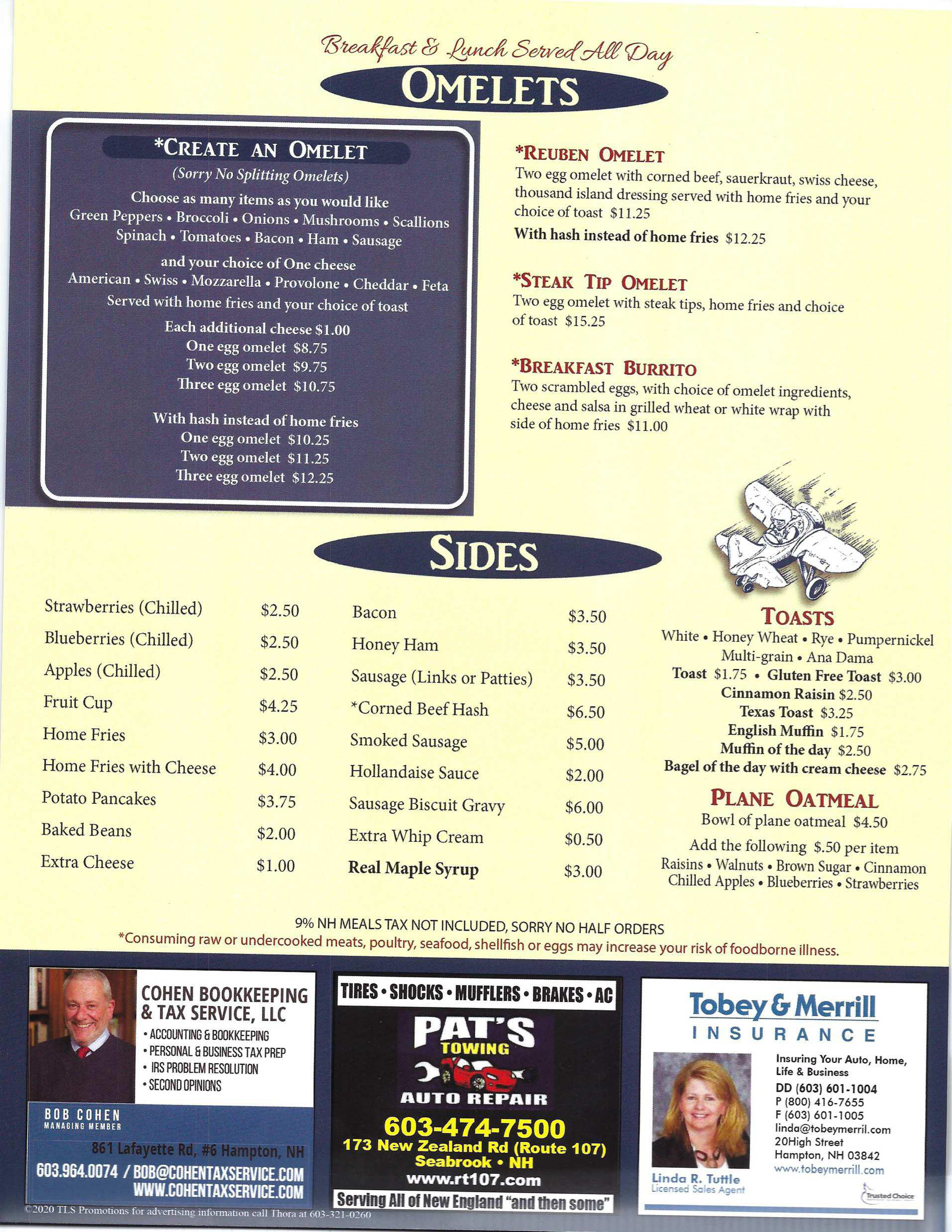 The Airfield Cafe - Menu