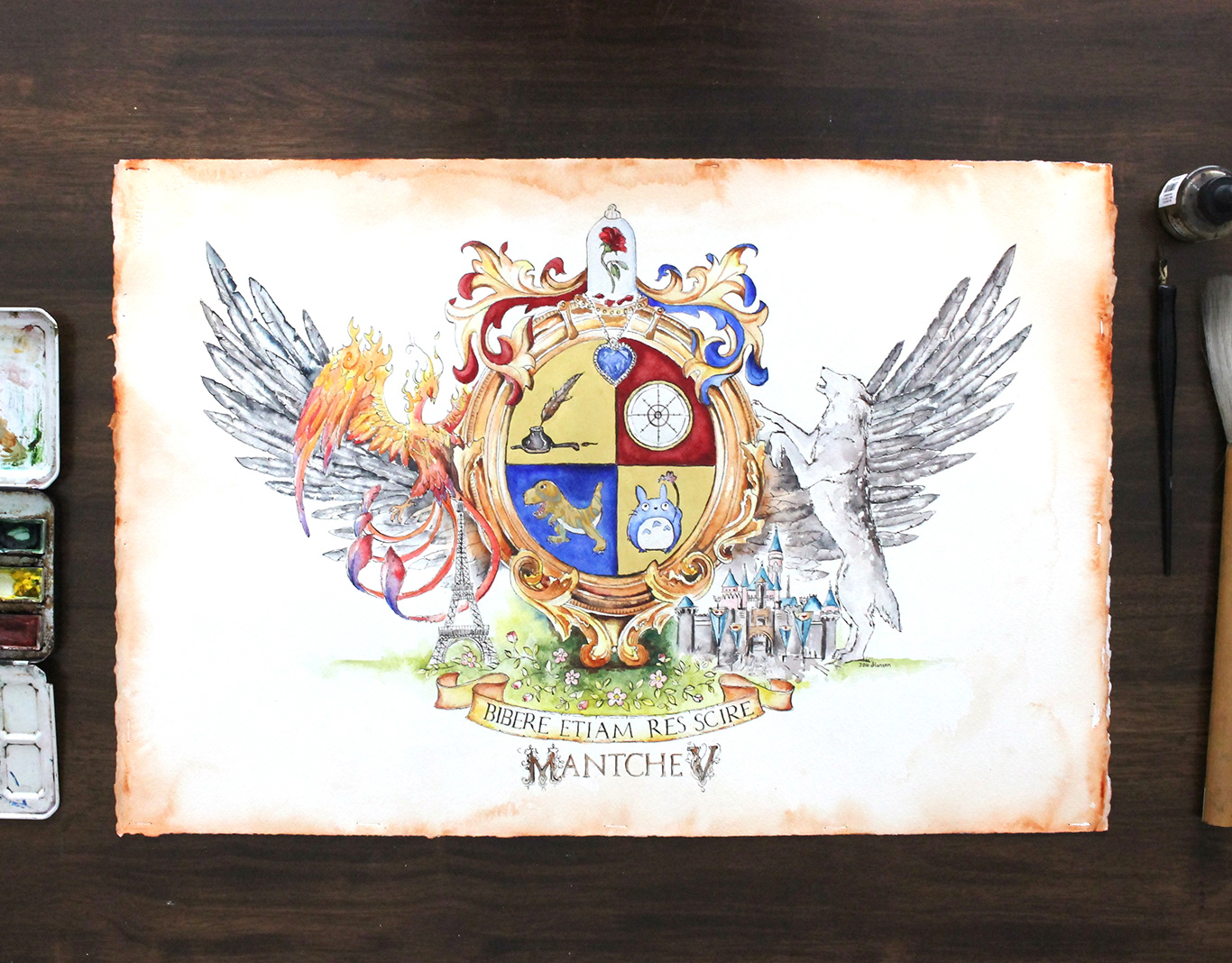 Hand painted family crests by Jamie Hansen - Chaumiere Farm Crest