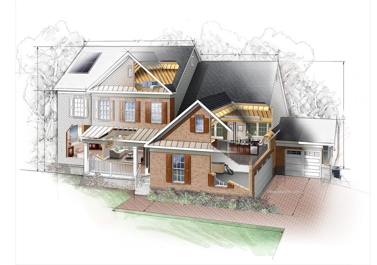Technical illustration, Beau and Alan Daniels. - Cutaway Buildings.